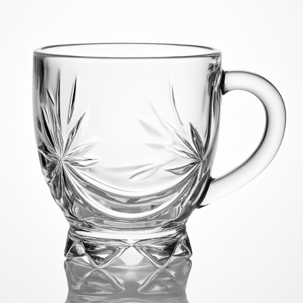 150 ml Crystal Glass Tea Mugs – Set of 6 | Elegant Cut Design with Han ...